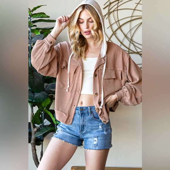 Reborn J | Jackets & Coats | Reborn J Button Up Drawstring Striped ...